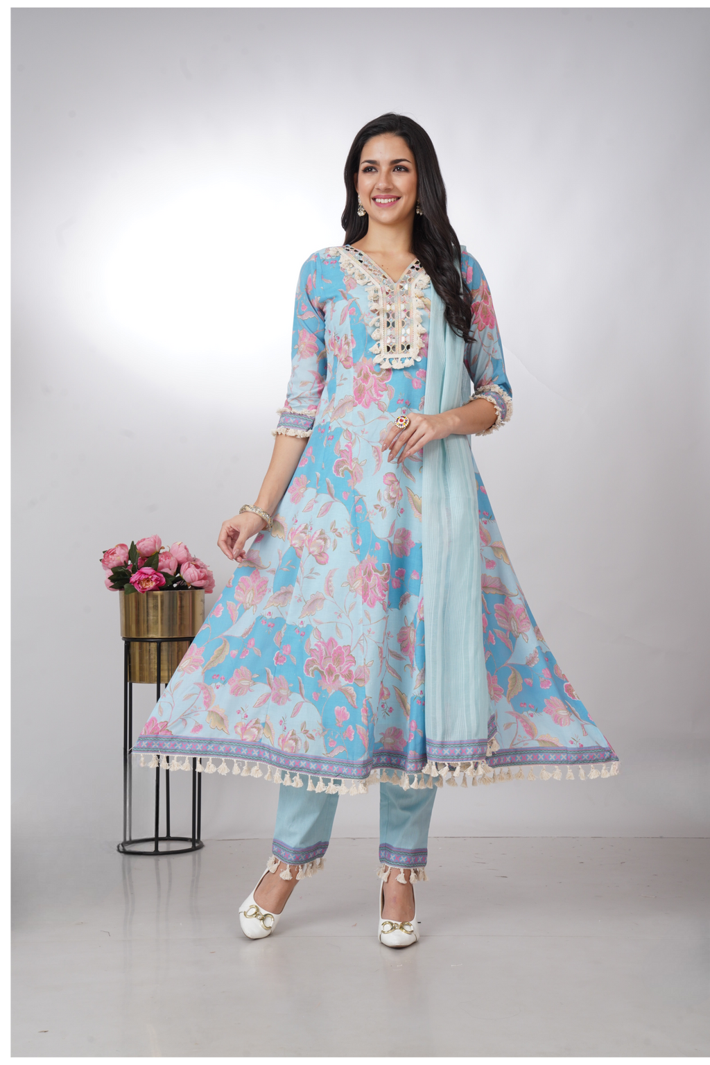 Vibrant Sky blue Anarkali Kurta set | Anora Fashions