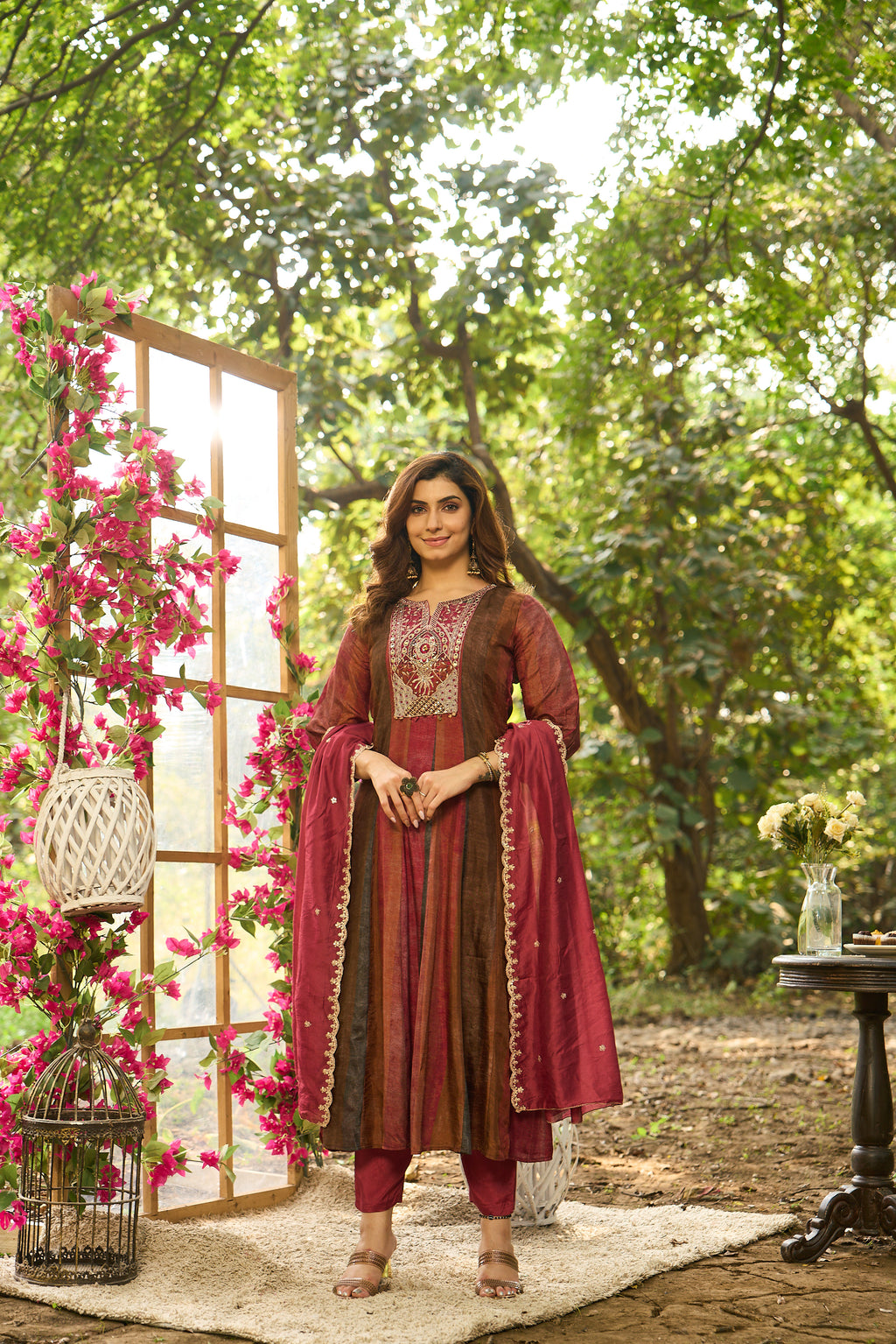 Anora Multi Colour Silk Flared Kurta Set with Dupatta – Anora Fashions